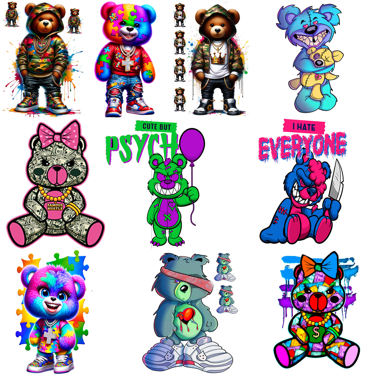 10-Pack Bears DTF Transfers - Pack #2 – dtftransfers247