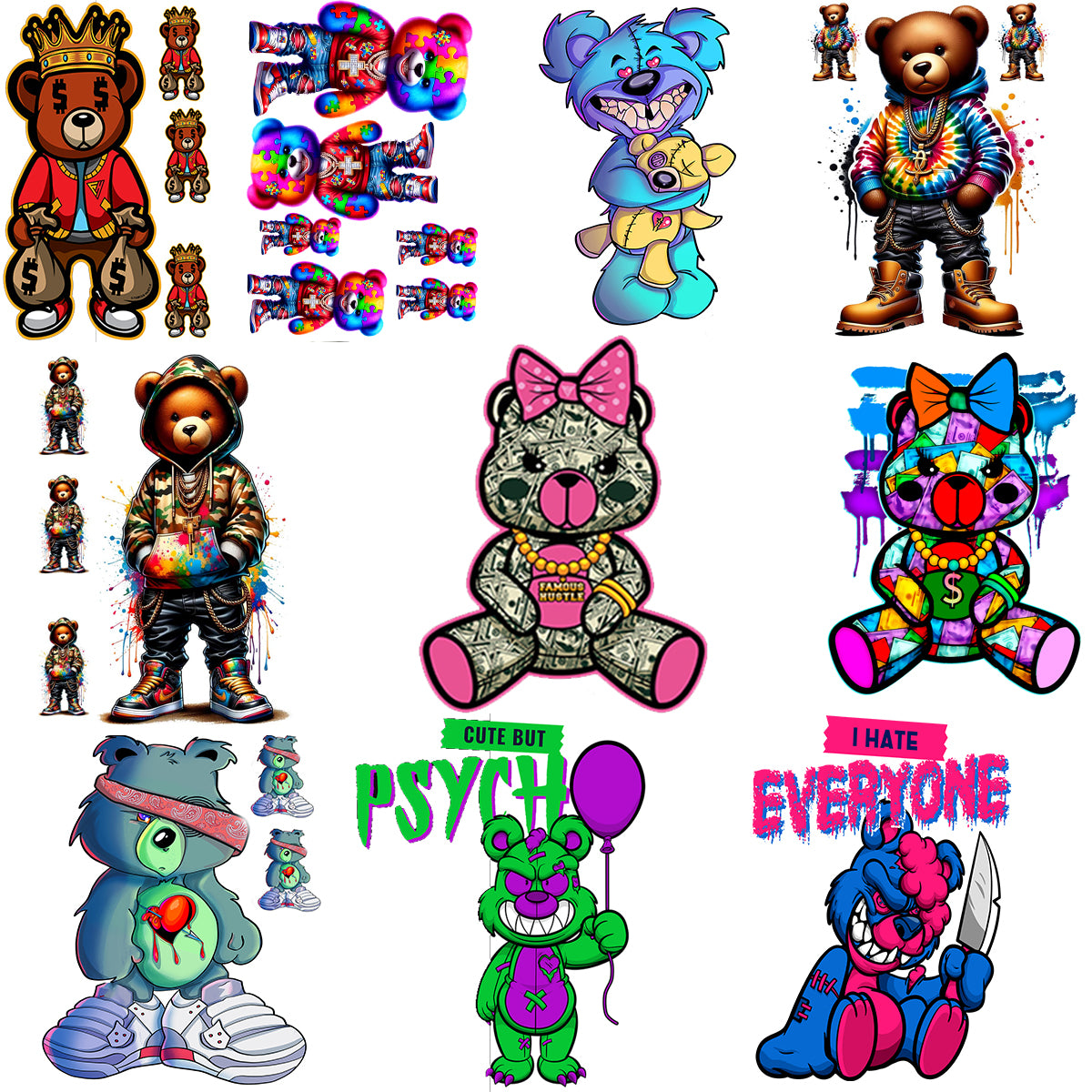 10-Pack Bears DTF Transfers - Pack #3 – dtftransfers247
