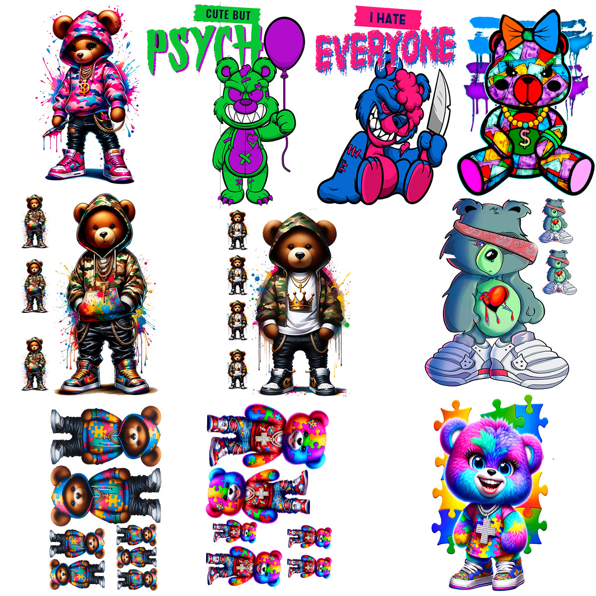 10-Pack Bears DTF Transfers - Pack #4 – dtftransfers247
