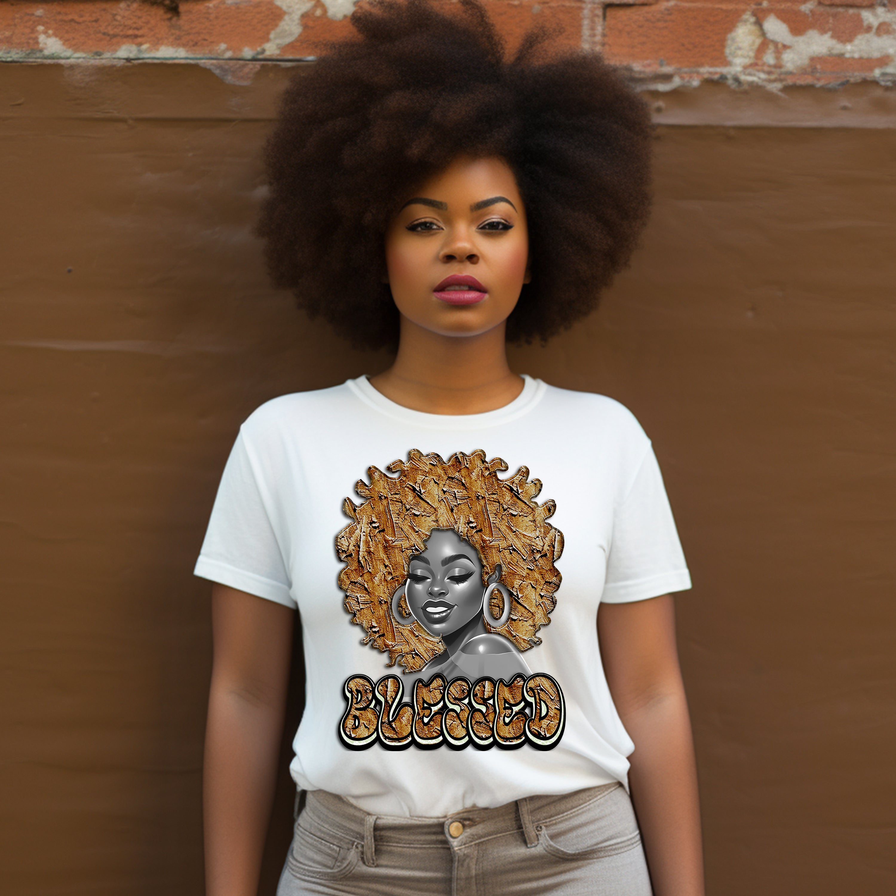 Blessed Brown Afro Woman DTF Transfer – dtftransfers247