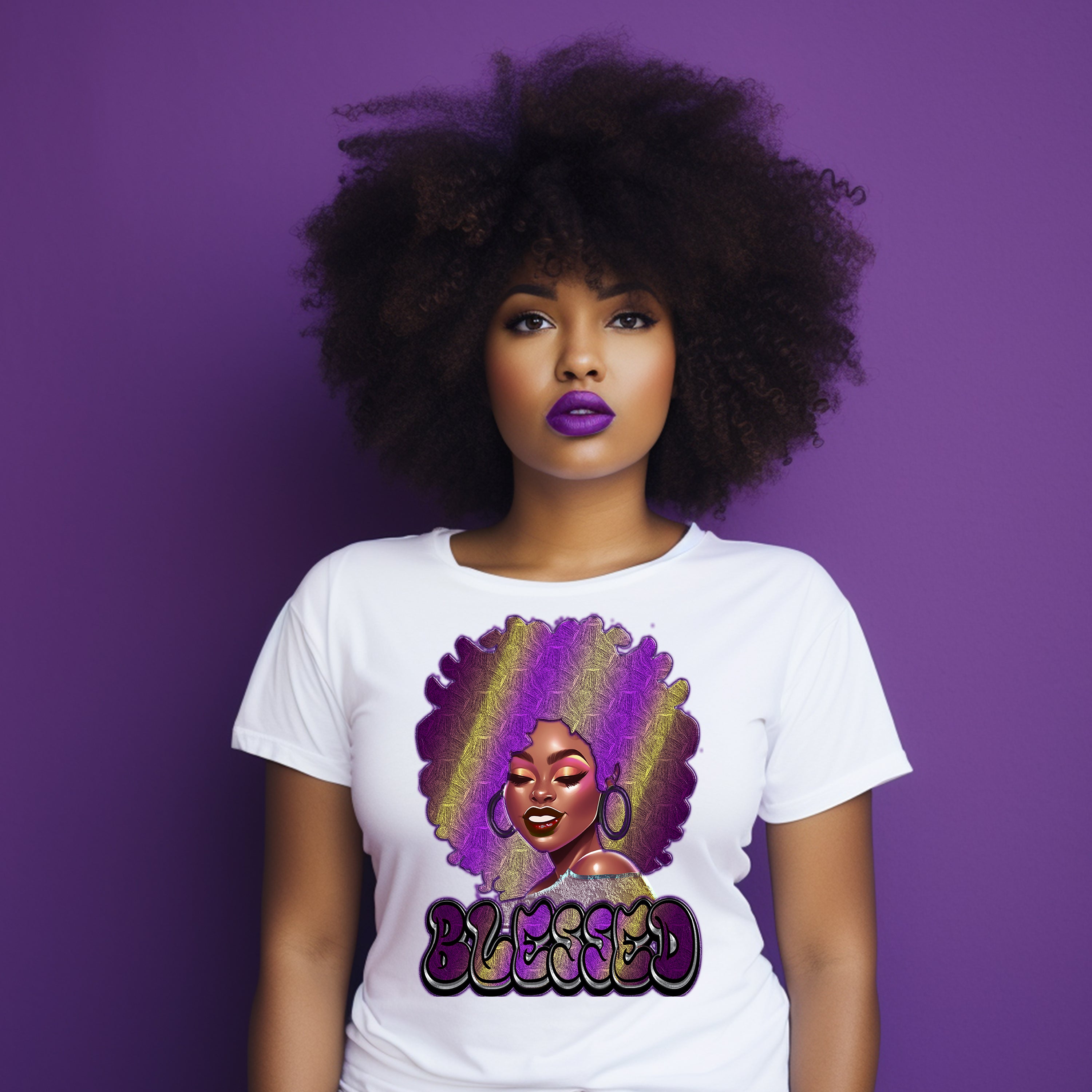 Blessed Purple Afro Woman DTF Transfer – dtftransfers247