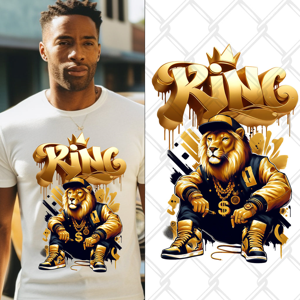 Gold King Lion DTF Transfer – dtftransfers247