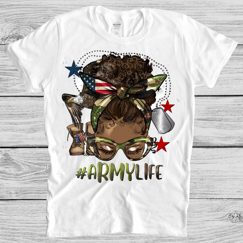 #ArmyLife Afro Messy Bun DTF Transfer – dtftransfers247